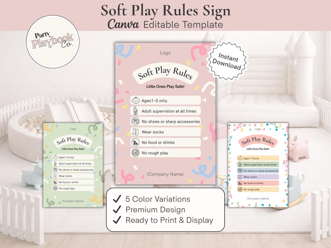 Soft Play Rules Sign | Bounce House Rules Poster | Canva Editable ...