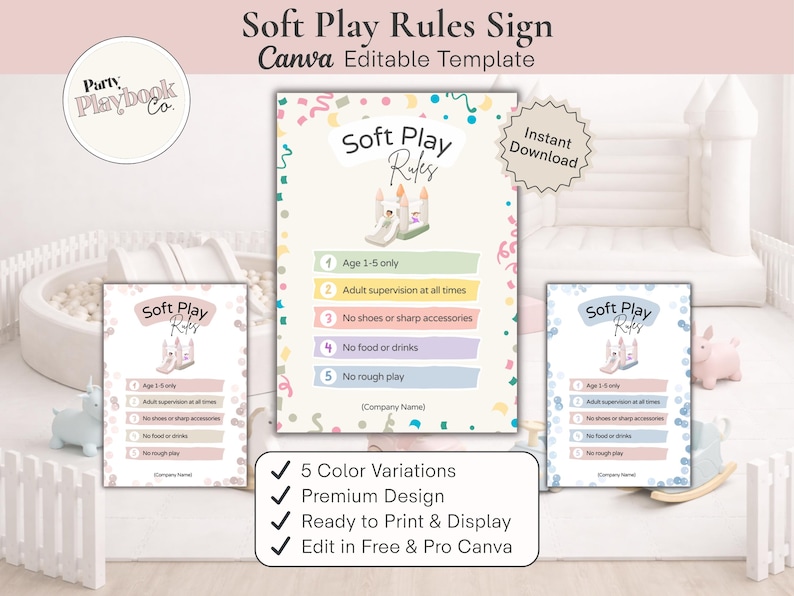 Soft Play Rules Sign | Bounce House Rules Poster | Canva Editable ...