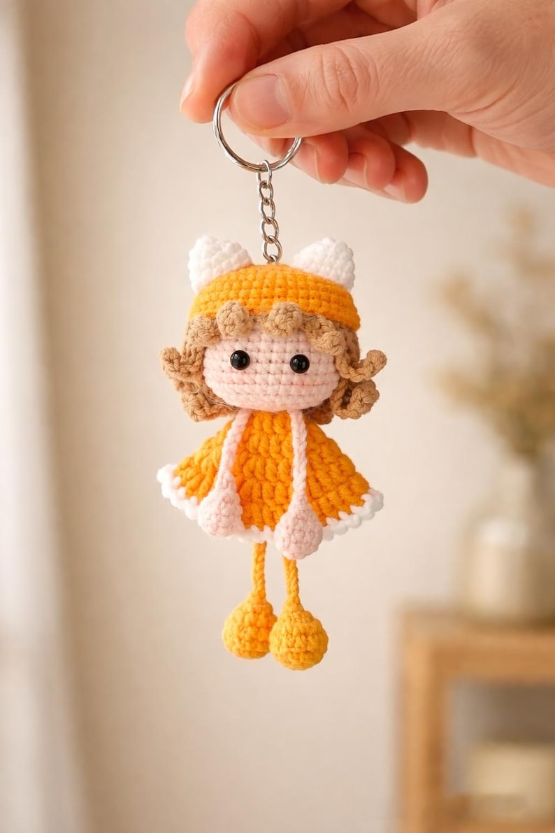 Crochet Doll Keychain, Cute Amigurumi Girl Keyring, Kawaii Bag Charm ...