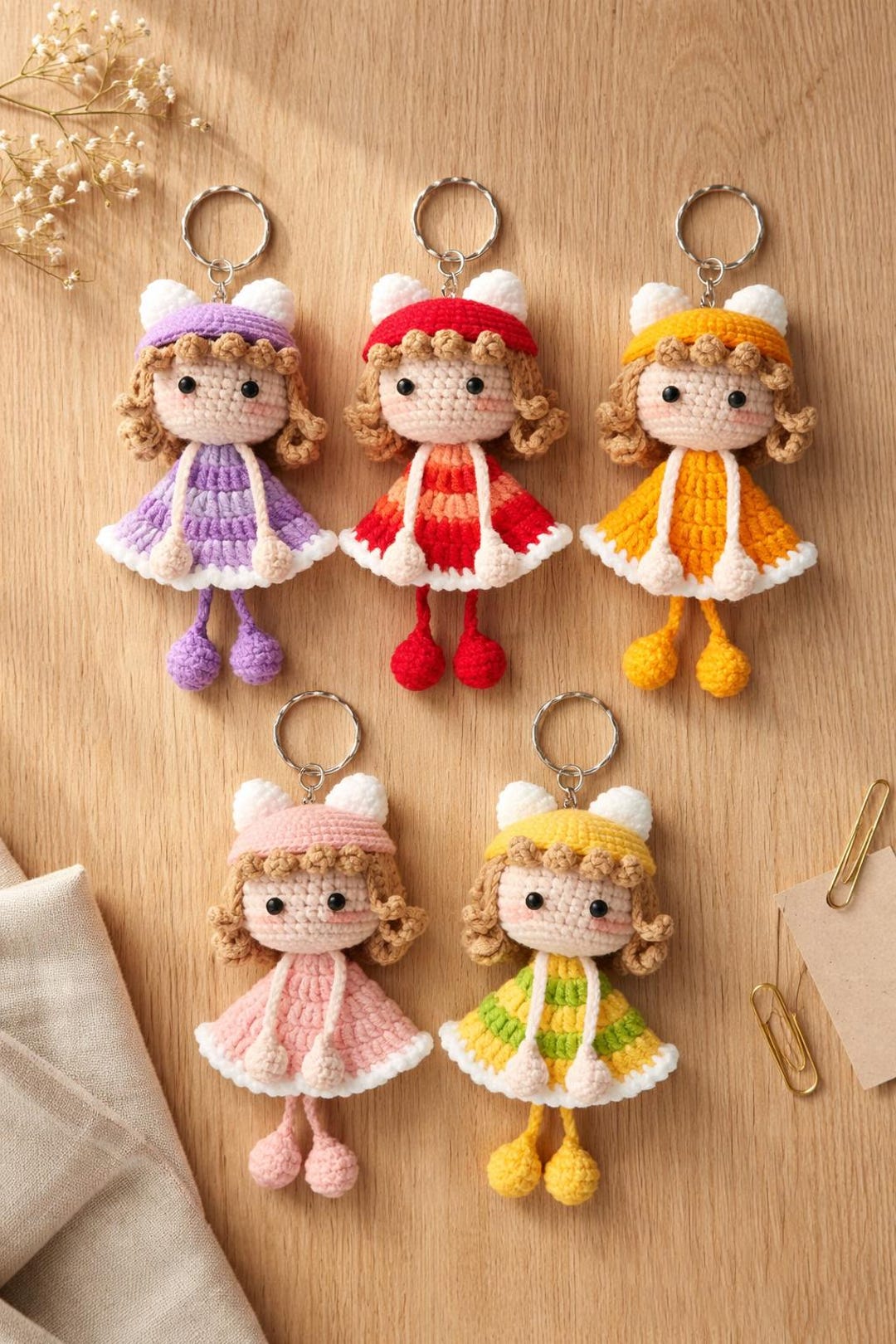 Crochet Doll Keychain, Cute Amigurumi Girl Keyring, Kawaii Bag Charm ...