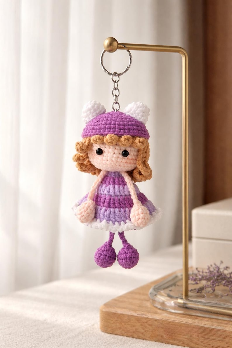 Crochet Doll Keychain, Cute Amigurumi Girl Keyring, Kawaii Bag Charm ...