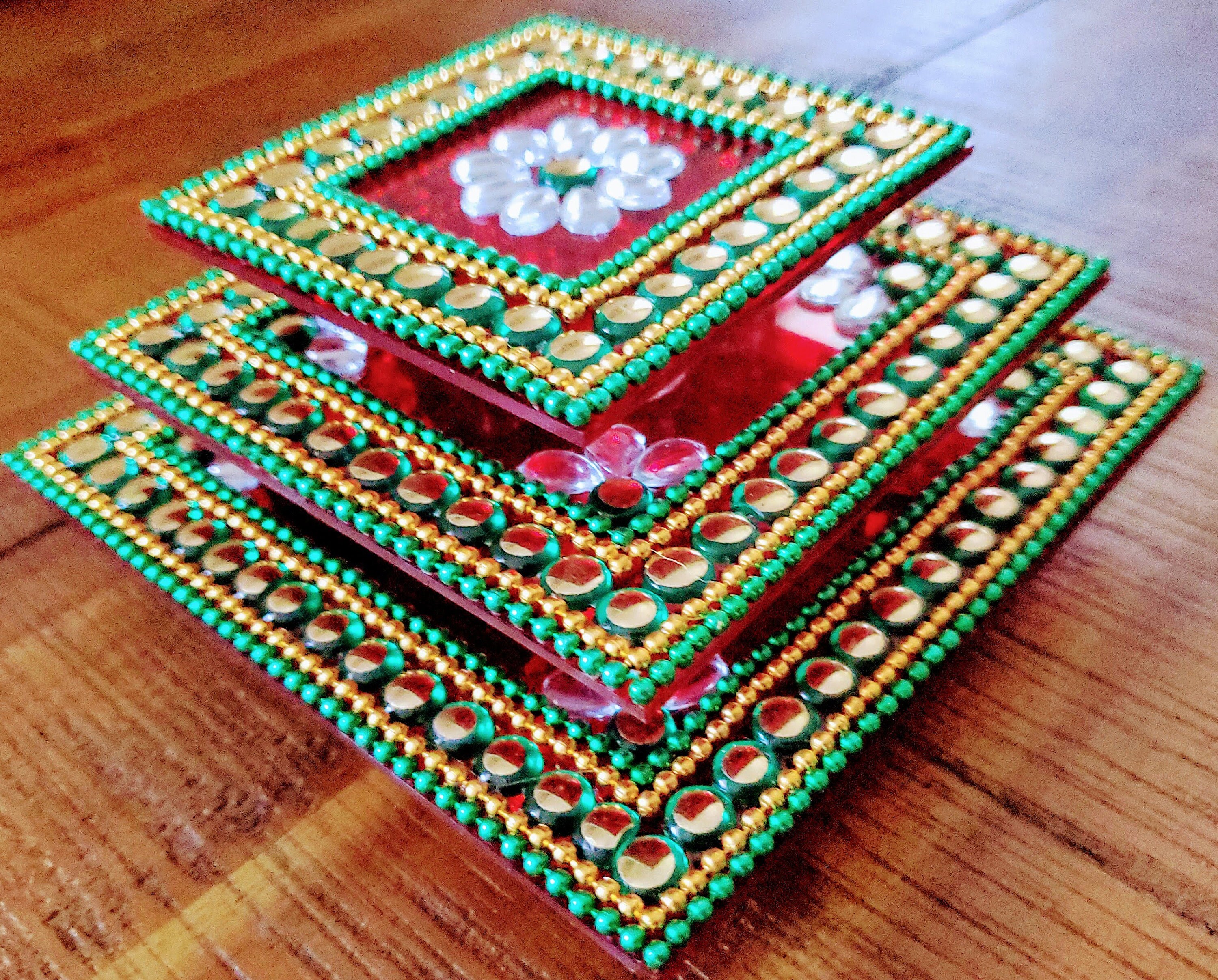 Diwali Decor, Tiered Rangoli, Green Square Rangoli, Acrylic Rangoli, 3 ...