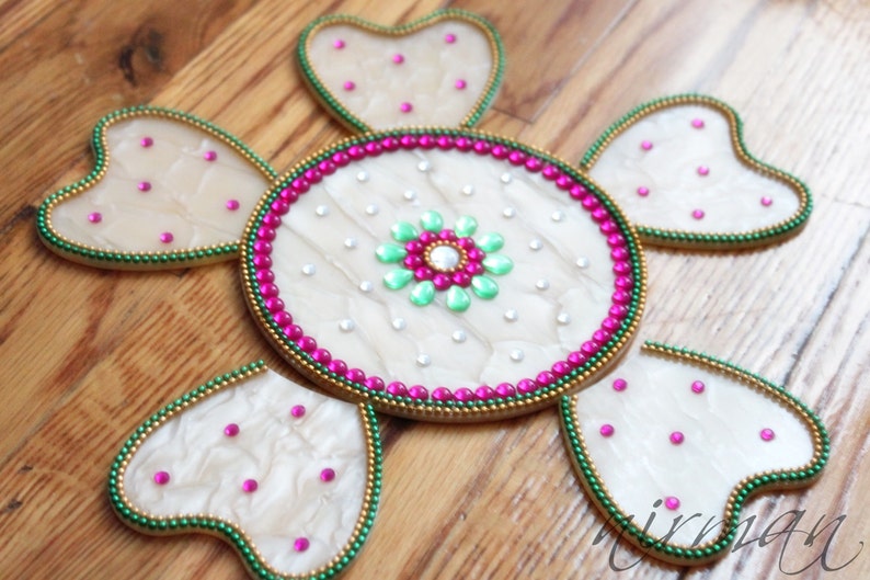 Buy White and Pink Rangoli Kundan, Bollywood Inspired, Acrylic Floor ...