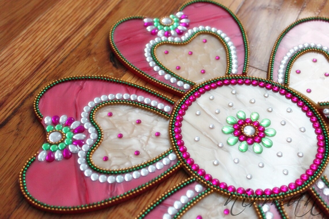 Buy White and Pink Rangoli Kundan, Bollywood Inspired, Acrylic Floor ...