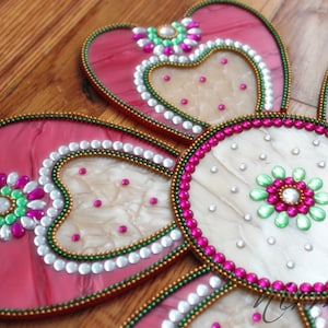 White and Pink Rangoli Kundan, Bollywood Inspired, Acrylic Floor Art ...