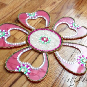 White and Pink Rangoli Kundan, Bollywood Inspired, Acrylic Floor Art ...