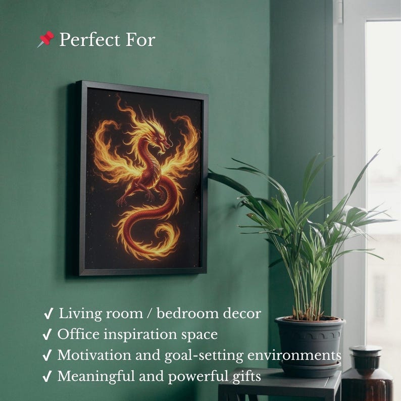 Spiritual Fiery Dragon Living Room Wall Art, Celestial Fantasy Decor ...