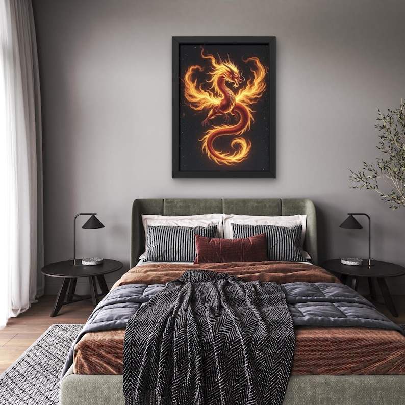 Spiritual Fiery Dragon Living Room Wall Art, Celestial Fantasy Decor ...