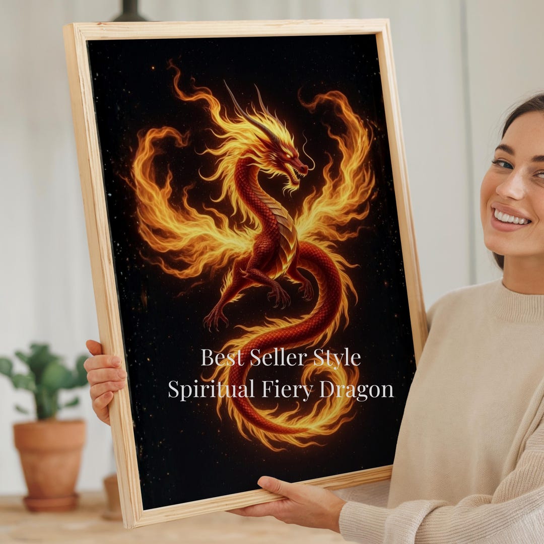 Spiritual Fiery Dragon Living Room Wall Art, Celestial Fantasy Decor ...