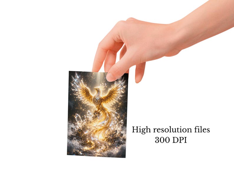 Crystal Dragon Phoenix Wall Art Set, Golden Mythical Decor (digital ...
