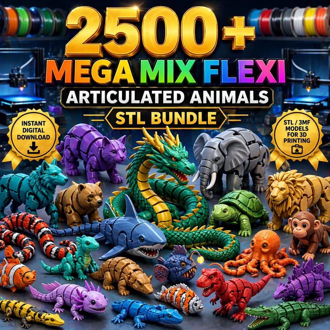 2500+ Flexi Animal STL Files Bundle – Articulated 3D Print Animals ...