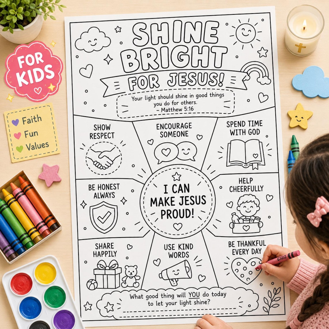 Christian Coloring Page for Kids, Shine for Jesus, Let Your Light Shine ...