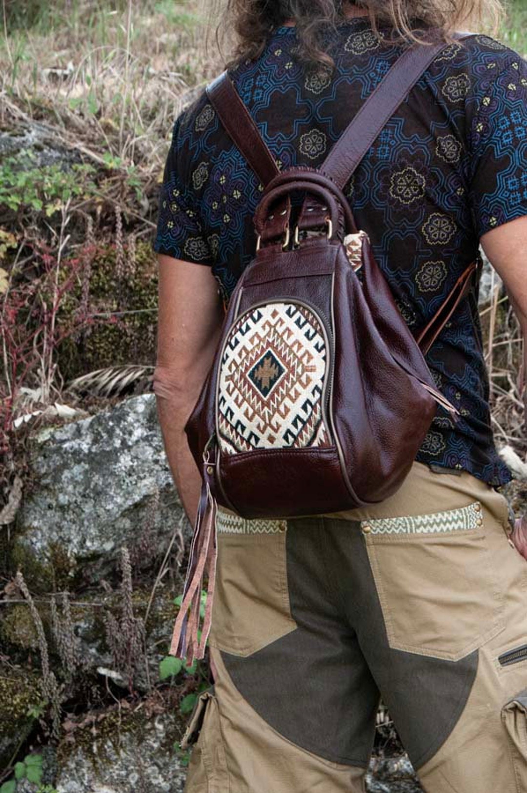 Boho Brown Leather Backpack: Convertible Rucksack Handbag - Etsy