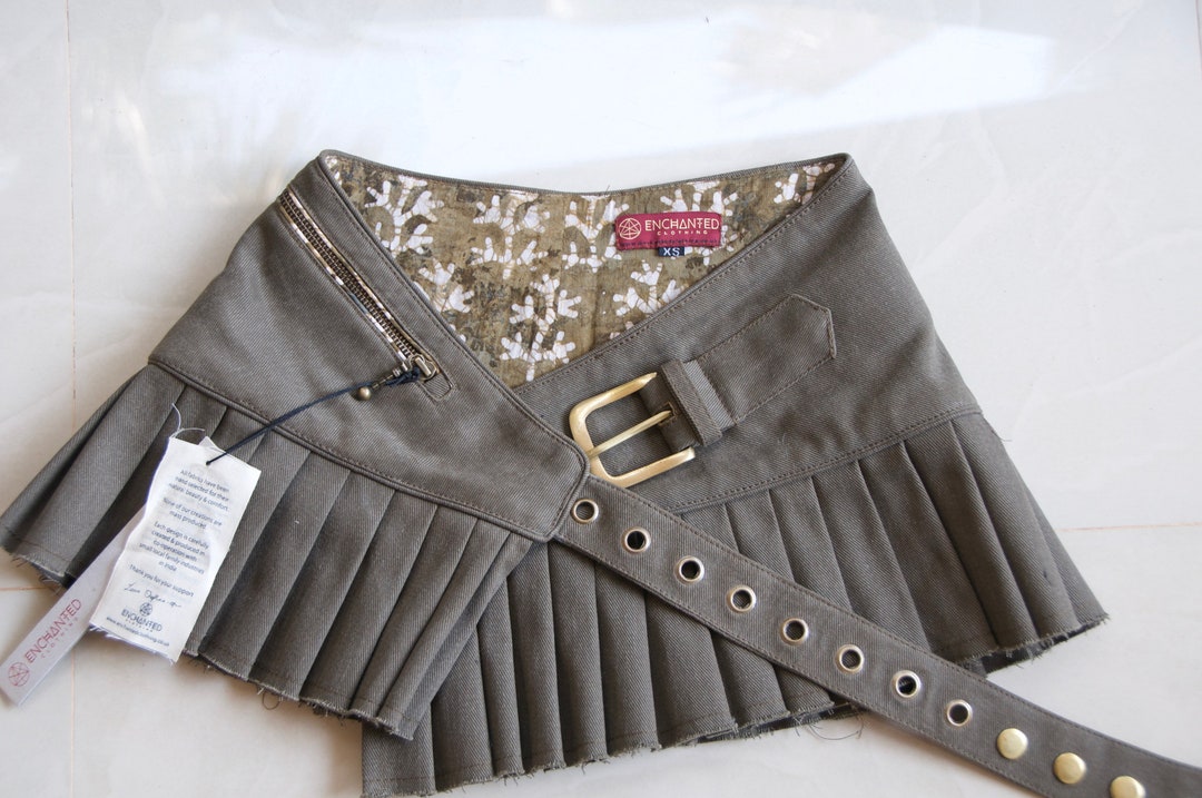 LILITH Moss Green Canvas Mini Skirt: Steampunk Festival Vegan Skirt - Etsy