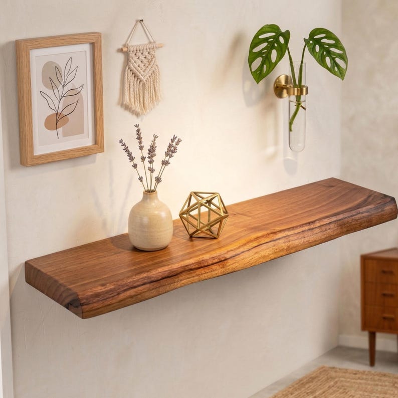 Fascinating Natural Wood Floating Shelves Images
