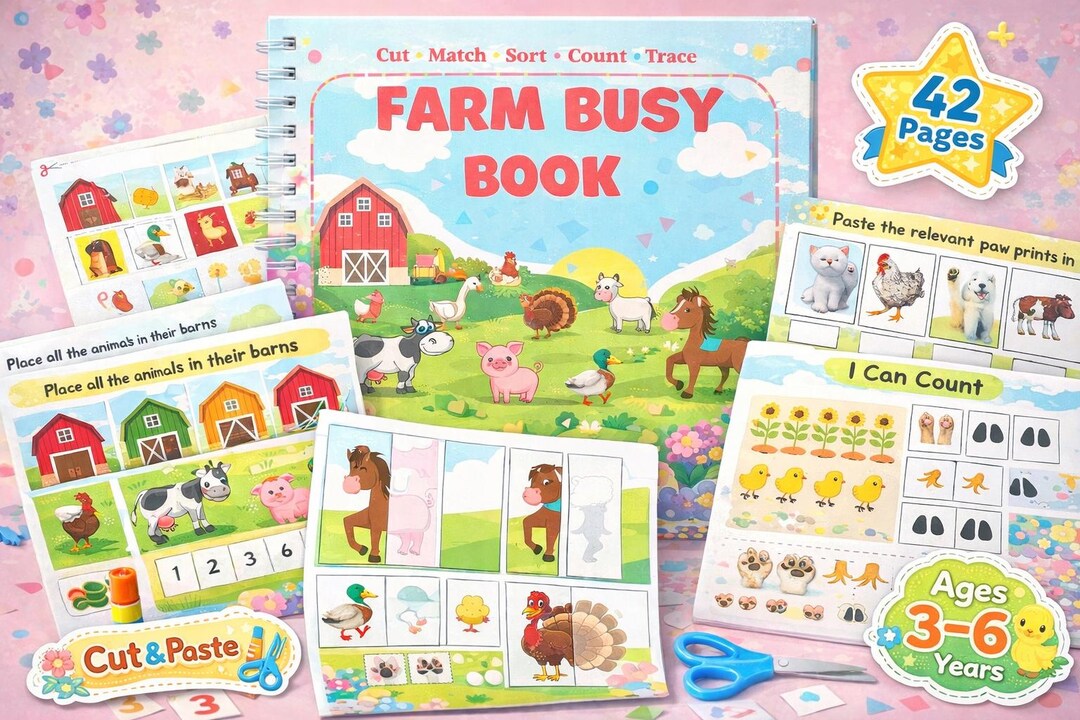 Farm Busy Book – Cut and Paste Preschool Activity (42 Pages) - Etsy ...