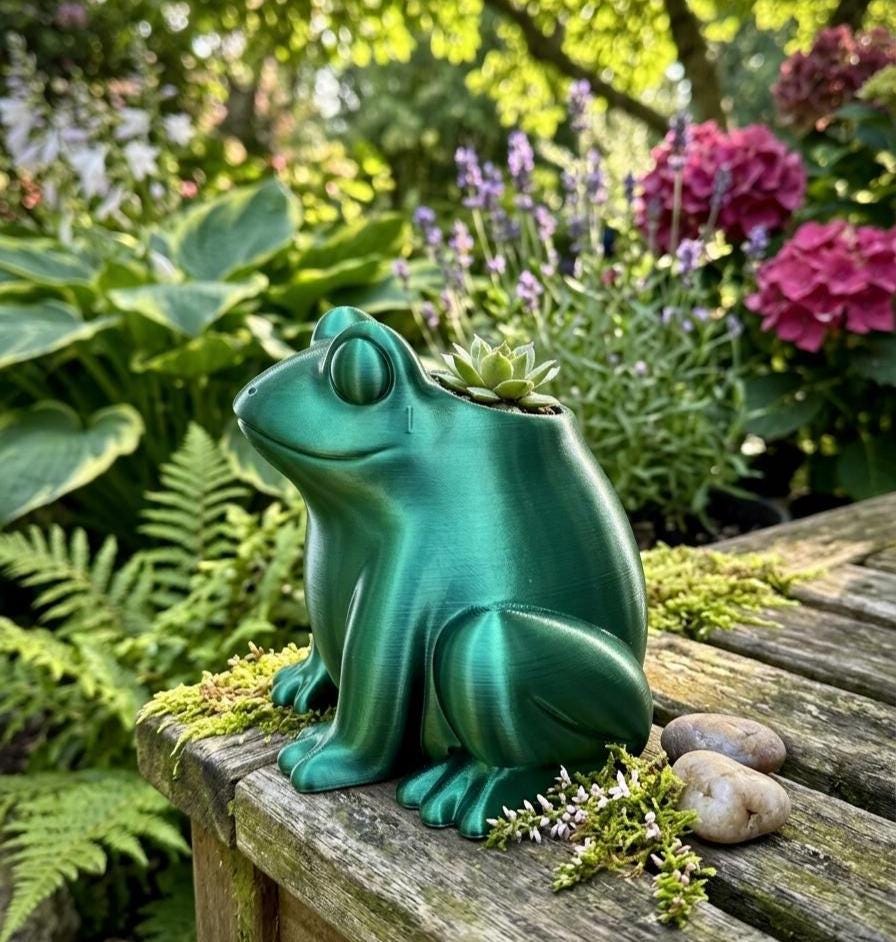 3D Printed Frog Planter Pot: Whimsical Silk-green Garden Accessory for ...