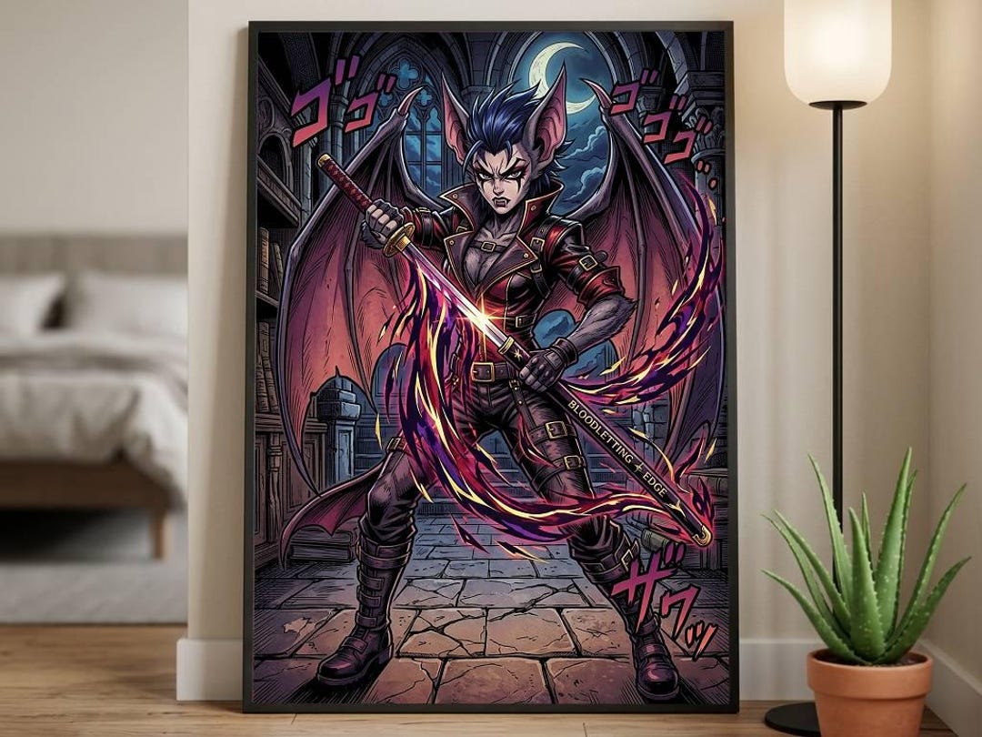 Female Samurai Bat Character Anime Poster - Gallery Wall Art - Etsy