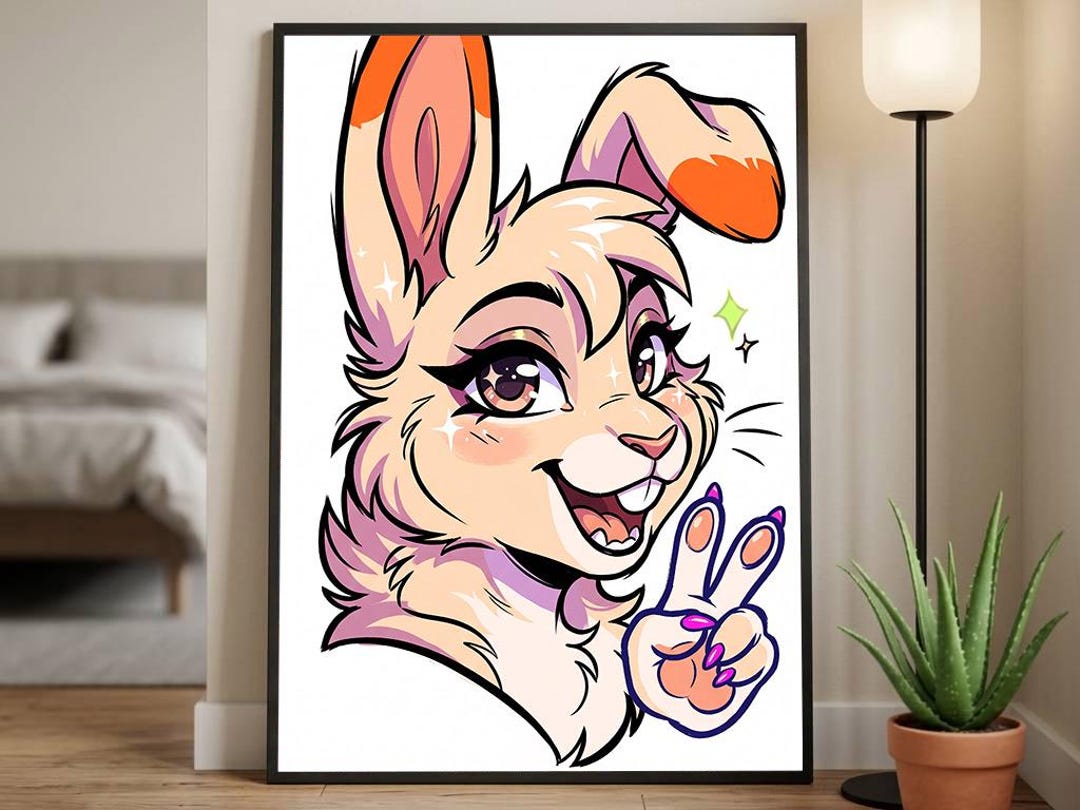 Fun Furry Fandom Rabbit Girl Grungy Whimsical Poster - Furry Anthro ...