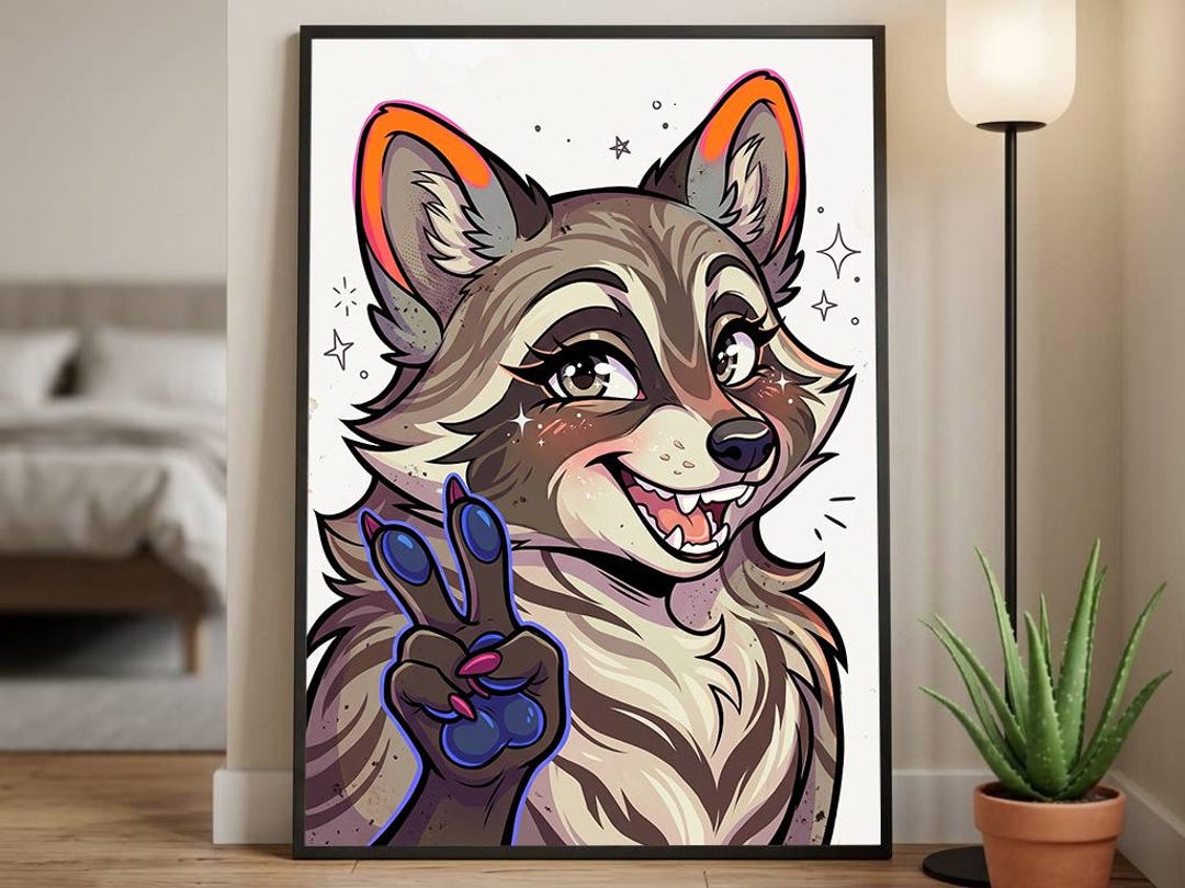 Fun Furry Fandom Raccoon Girl Grungy Whimsical Poster - Furry Anthro ...