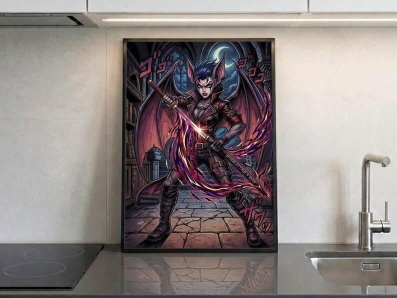 Female Samurai Bat Character Anime Poster - Gallery Wall Art - Etsy