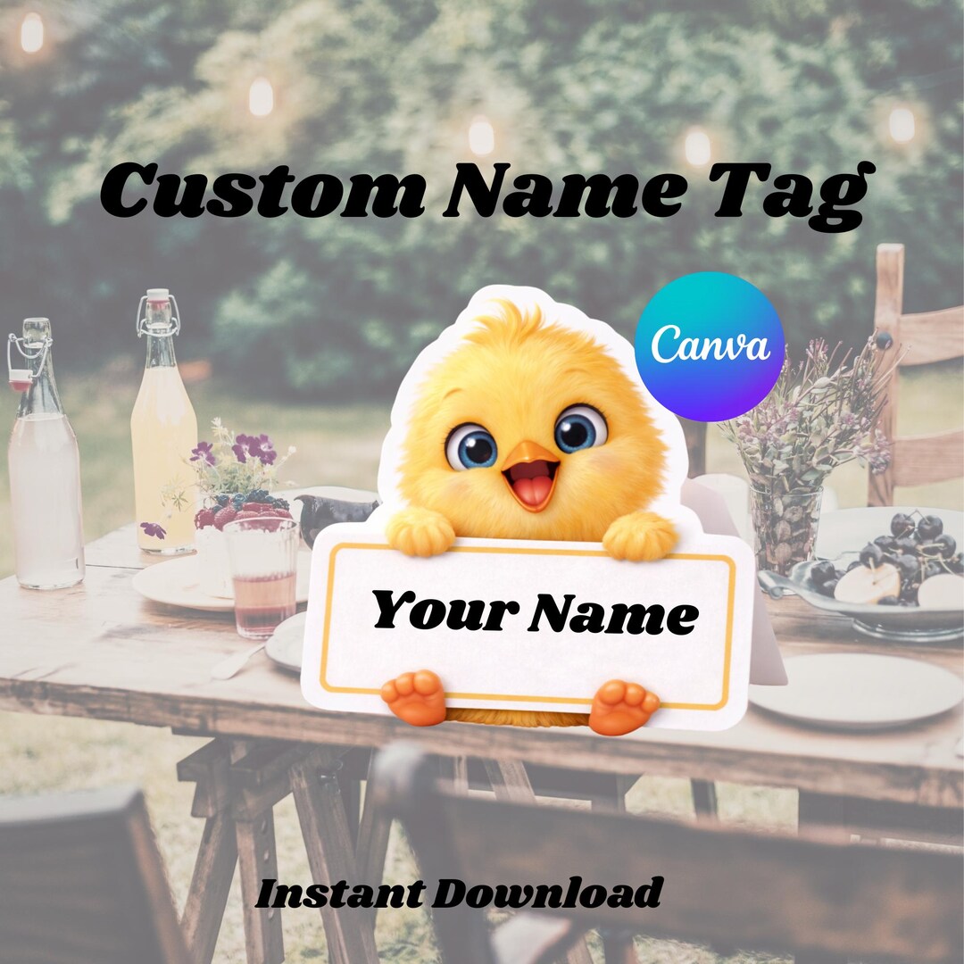 Editable Chick Name Tag Template, Farm Party Place Card (instant ...