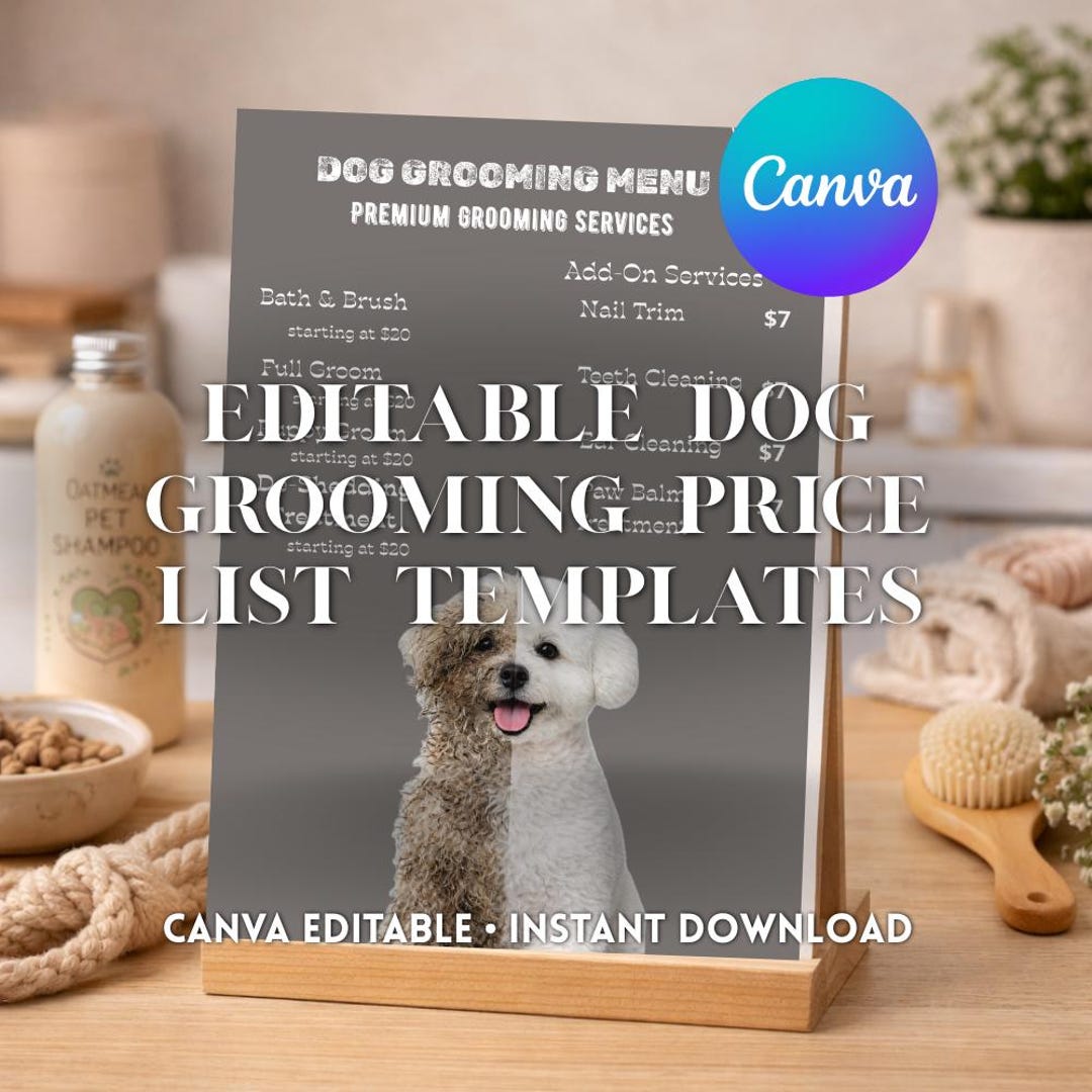 Dog Grooming Price List Template Canva, Editable Grooming Menu, Pet ...
