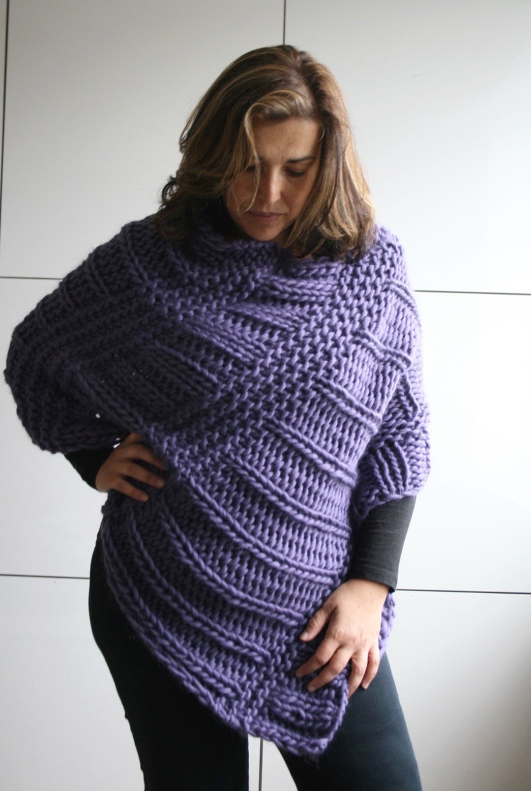 KNITTING PATTERN, Boho Poncho Knitting Pattern, Oversized Wrap Knitting ...