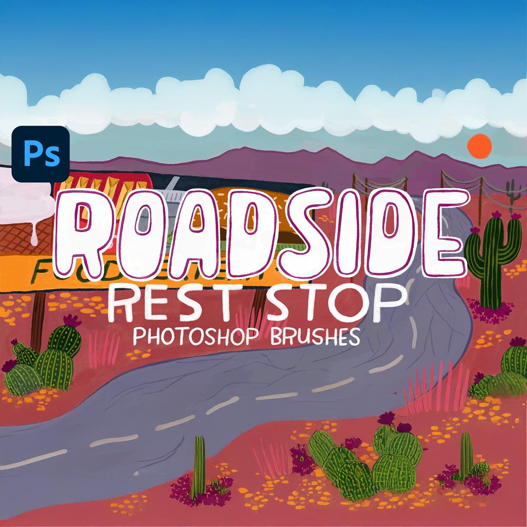 Road Trip Photoshop Brush Pack – Roadside Rest Stop Textures – ABR for ...