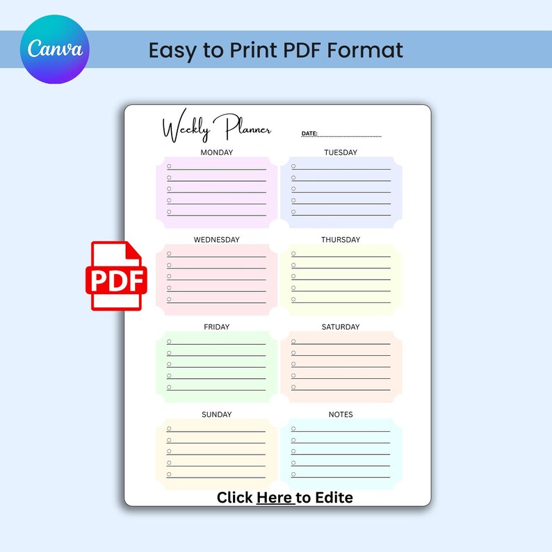 Editable Weekly Planner Printable | Schedule Organizer | Productivity ...