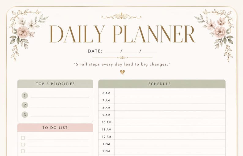 Elegant Daily Planner Printable, A4 Daily Planner Template, Digital ...