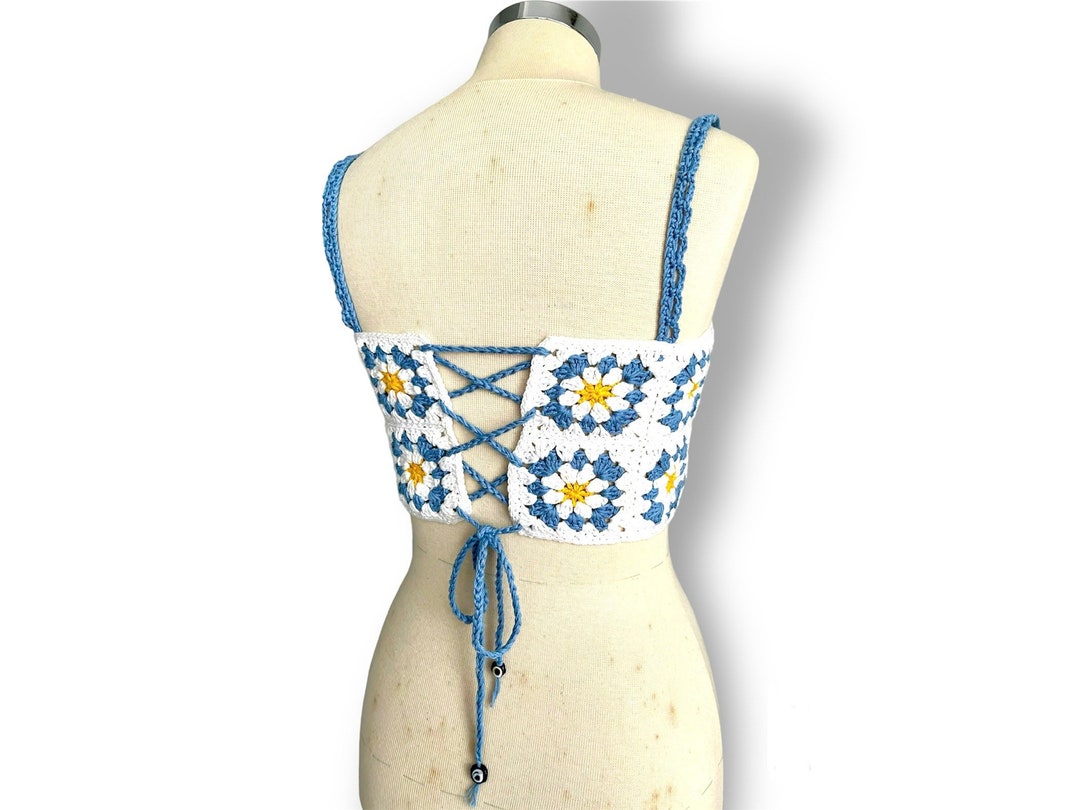 Women's Handcraft Daisy Crochet Mini Top, Crochet Floral Top, Knitted ...