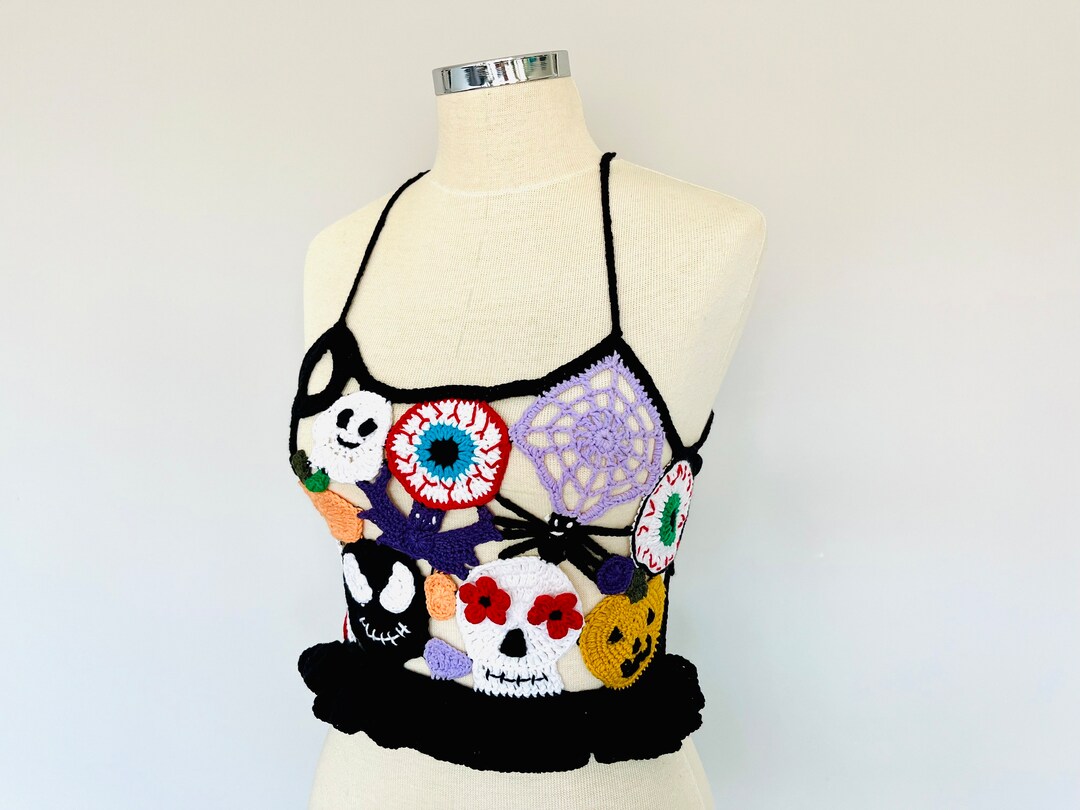 Cute Halloween Crop Top, Crochet Crop Top, Handmade Summer Crop Top ...