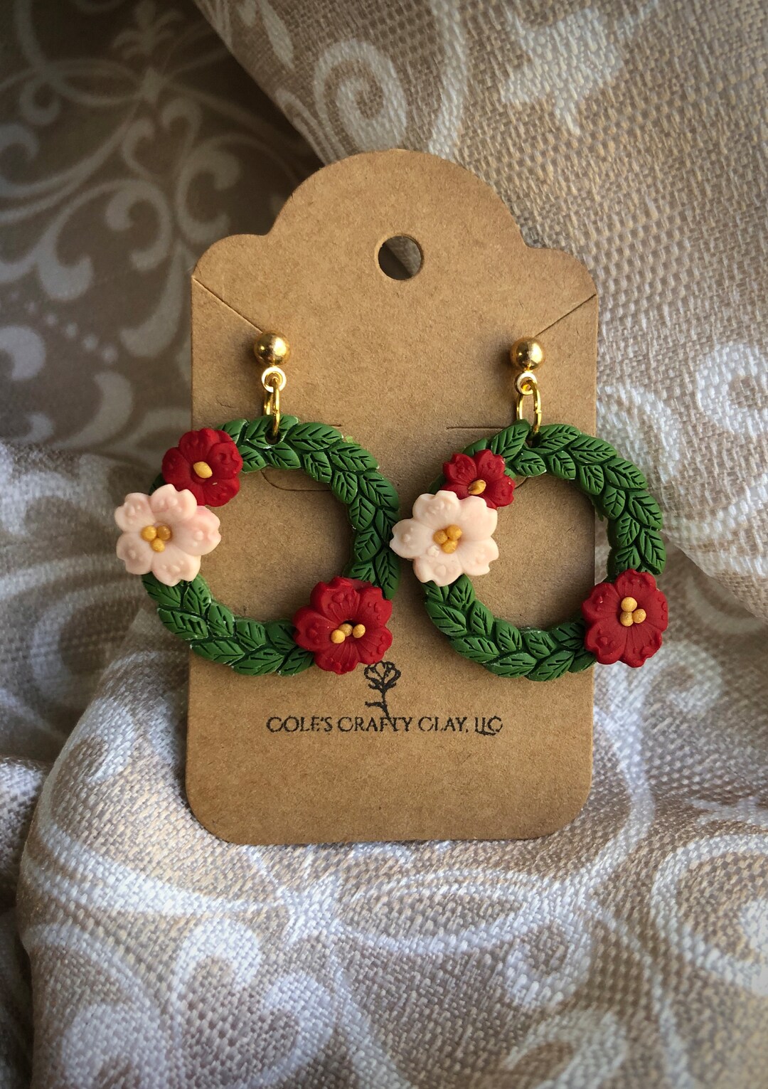 Christmas Wreath Polymer Clay Earrings - Etsy