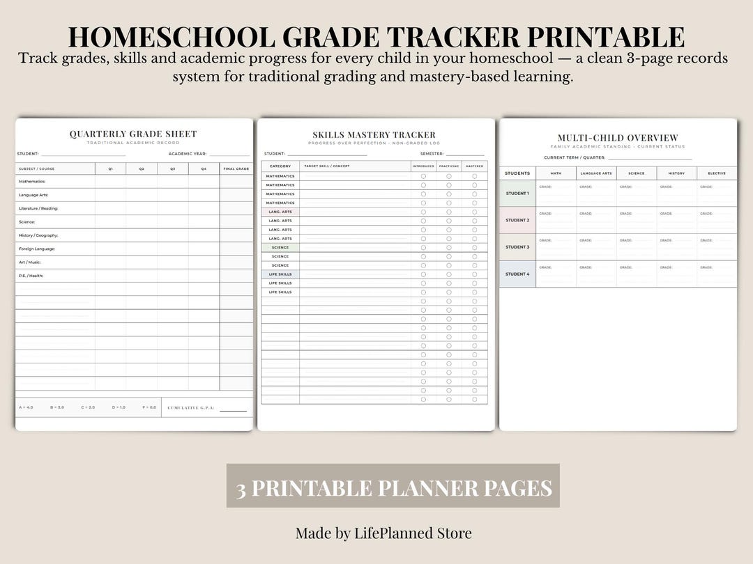 Homeschool Grade Tracker Printable, Multi-child Academic Records (PDF ...