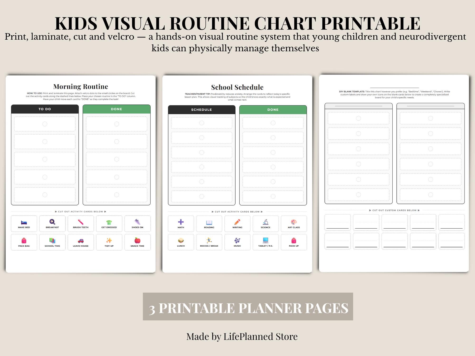 Kids Visual Routine Chart, Printable Velcro Schedule Cards (PDF) - Etsy