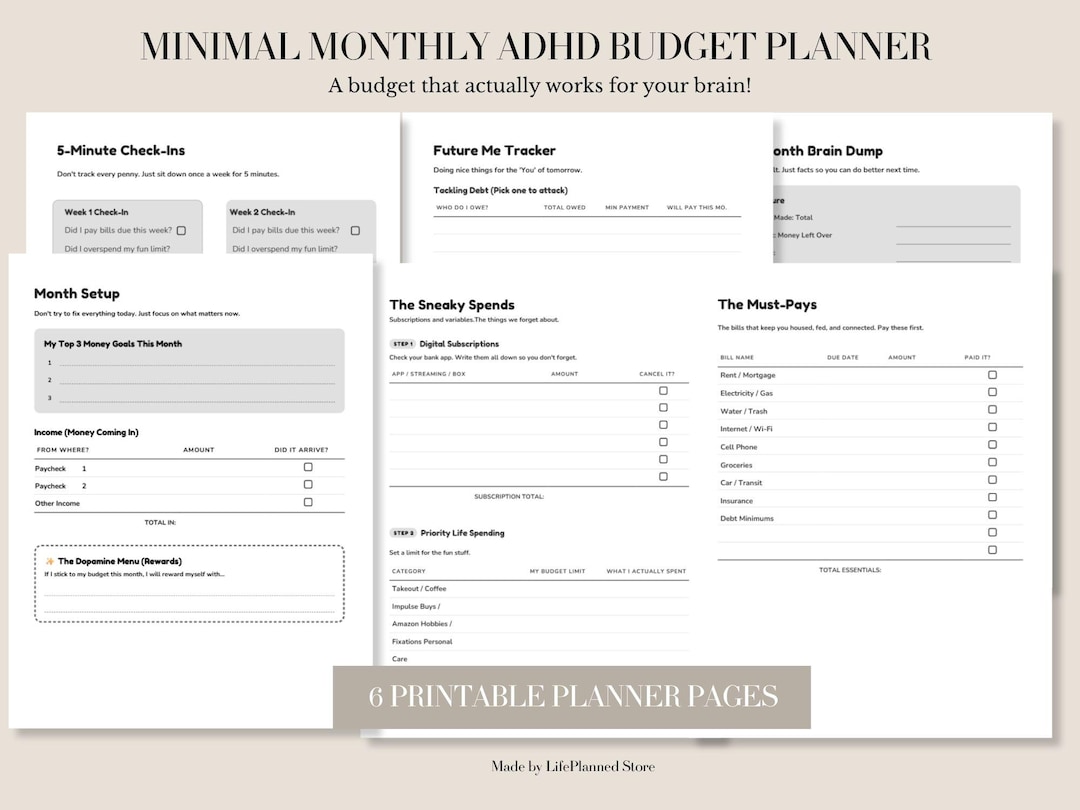ADHD Budget Planner Printable, No Stress Monthly Budget, Neurodivergent ...