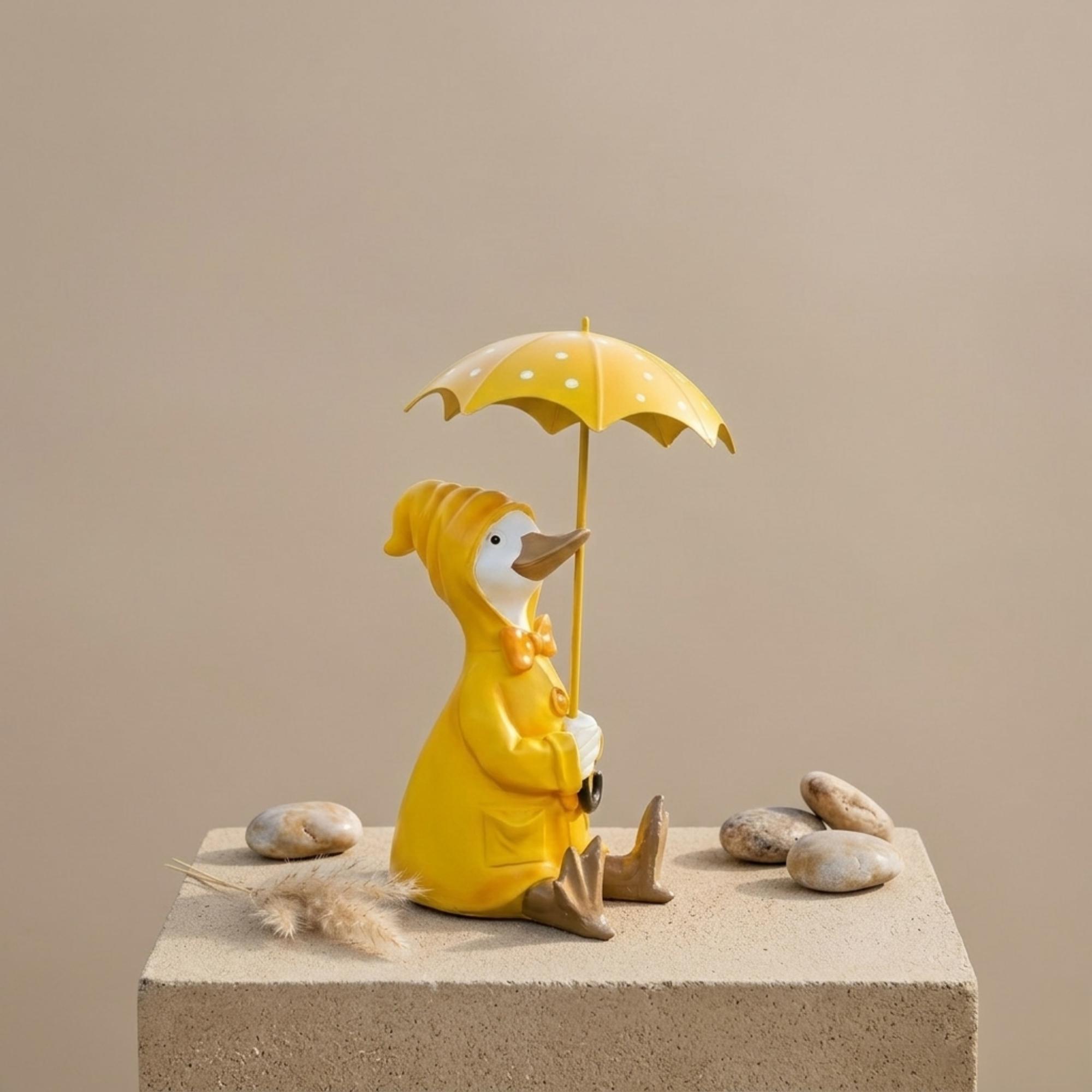 Whimsical Duck Statue, Yellow Raincoat Umbrella, Resin Garden Figurine ...