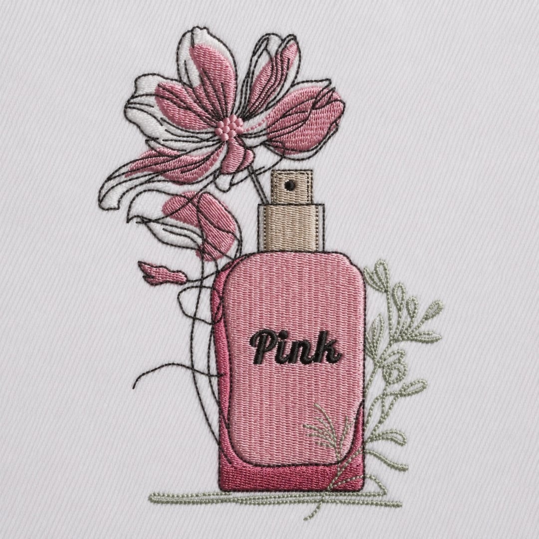 Perfume Bottle Flower Embroidery Design – Pink Floral Sketch Stitch ...