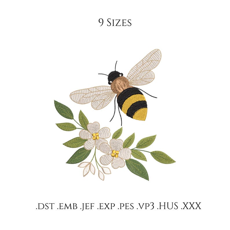 Bee Embroidery Design Digital Download | Bumblebee Floral Machine ...