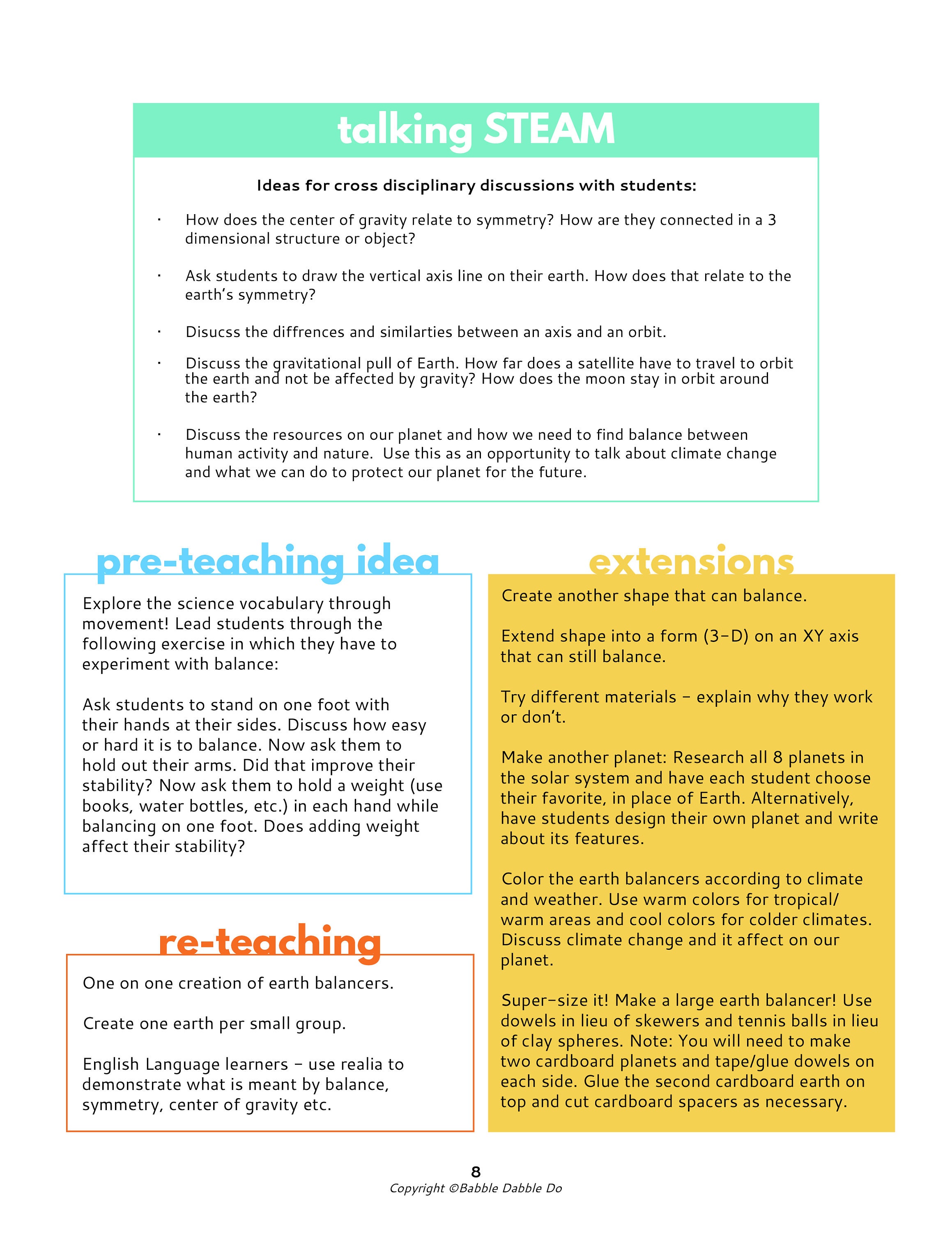 Earth Balancers STEAM Activity Lesson Plan - Etsy