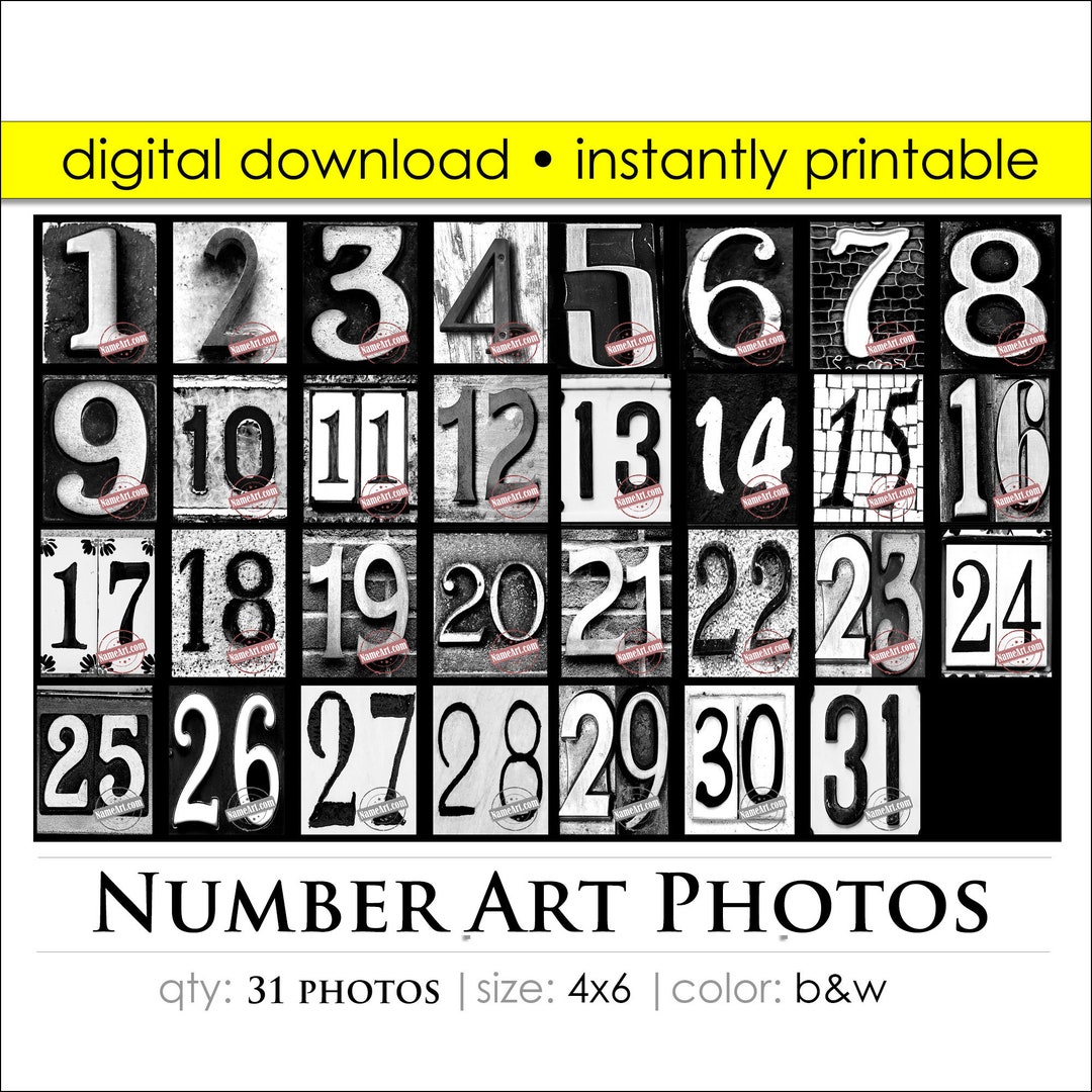 Number Photos Digital Download Printables for DIY Custom Date Wall Art ...
