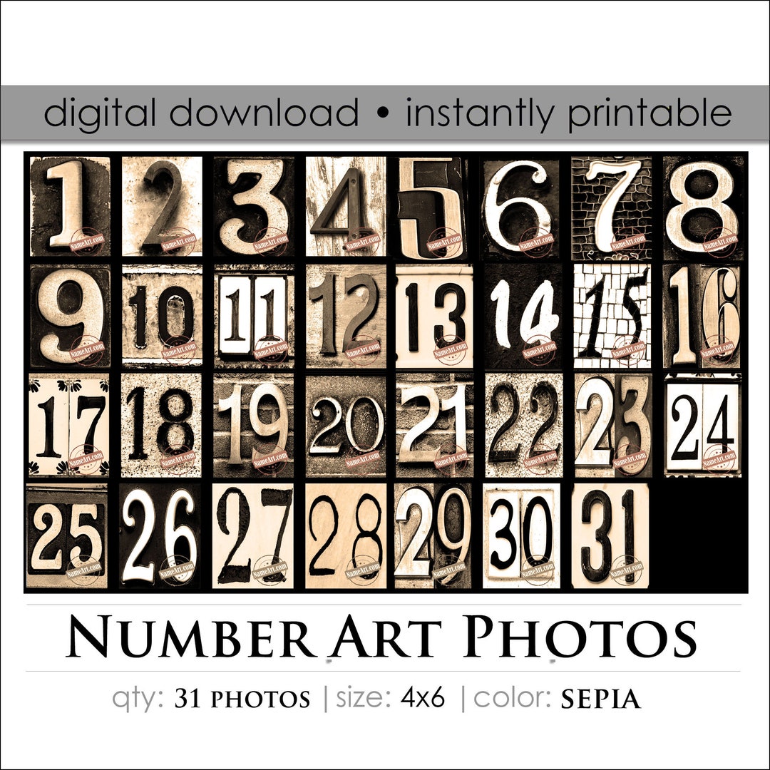 Number Photos Digital Download Printables for DIY Custom Date Wall Art ...