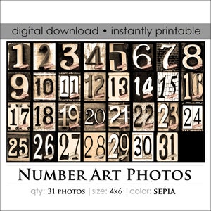 Number Photos Digital Download Printables for DIY Custom Date Wall Art ...