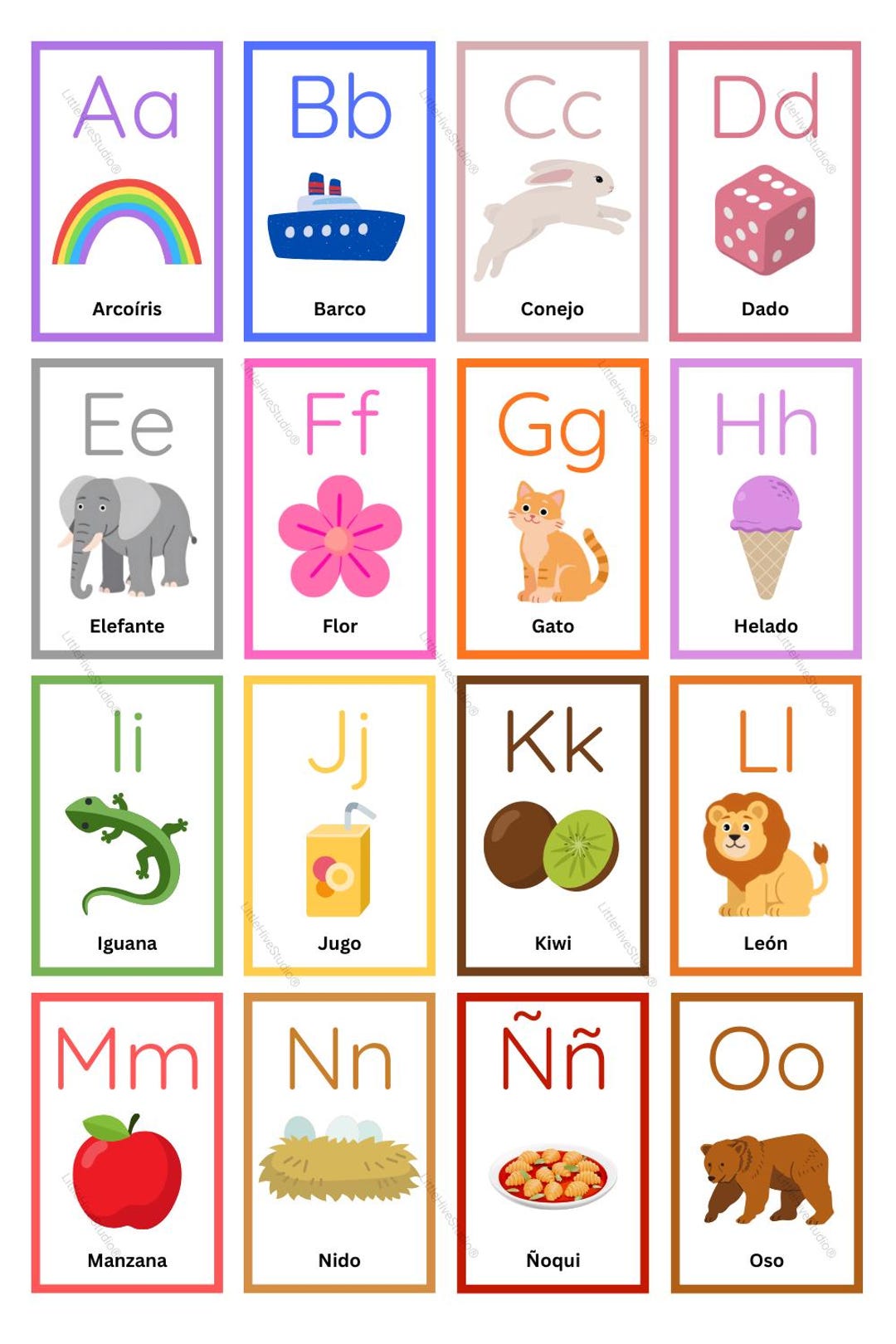 Spanish Alphabet Flashcards for Kids | ABC Learning Cards (digital ...