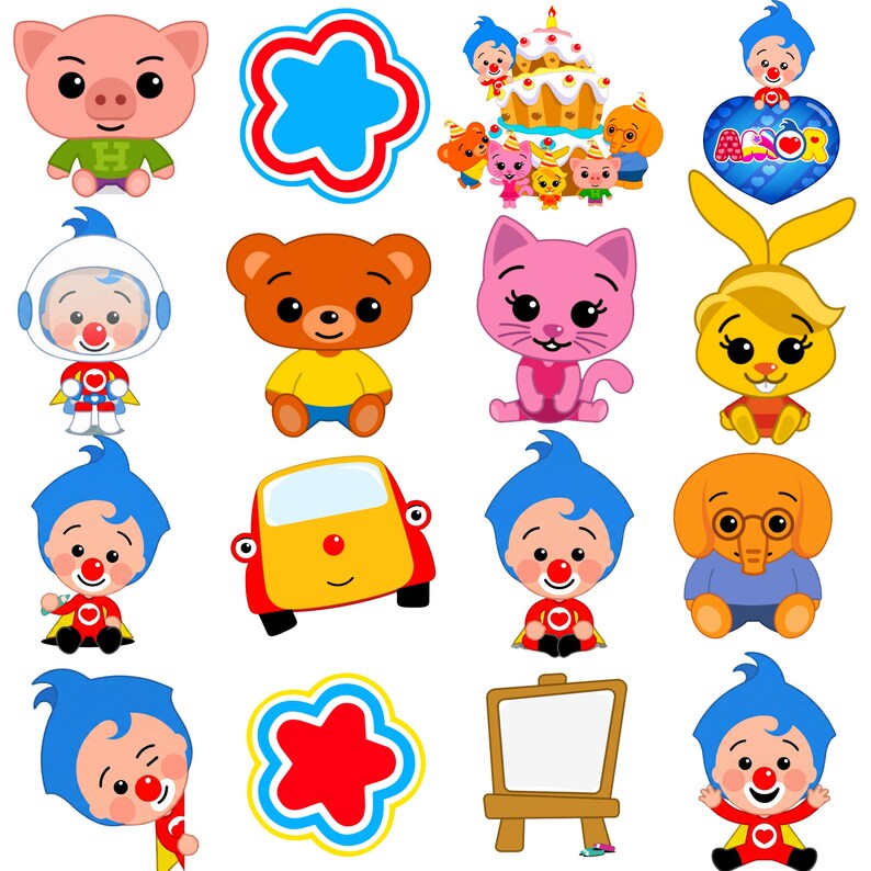 Plim Plim Clipart PNG Bundle, 80+ Cartoon Characters, Kids Birthday ...