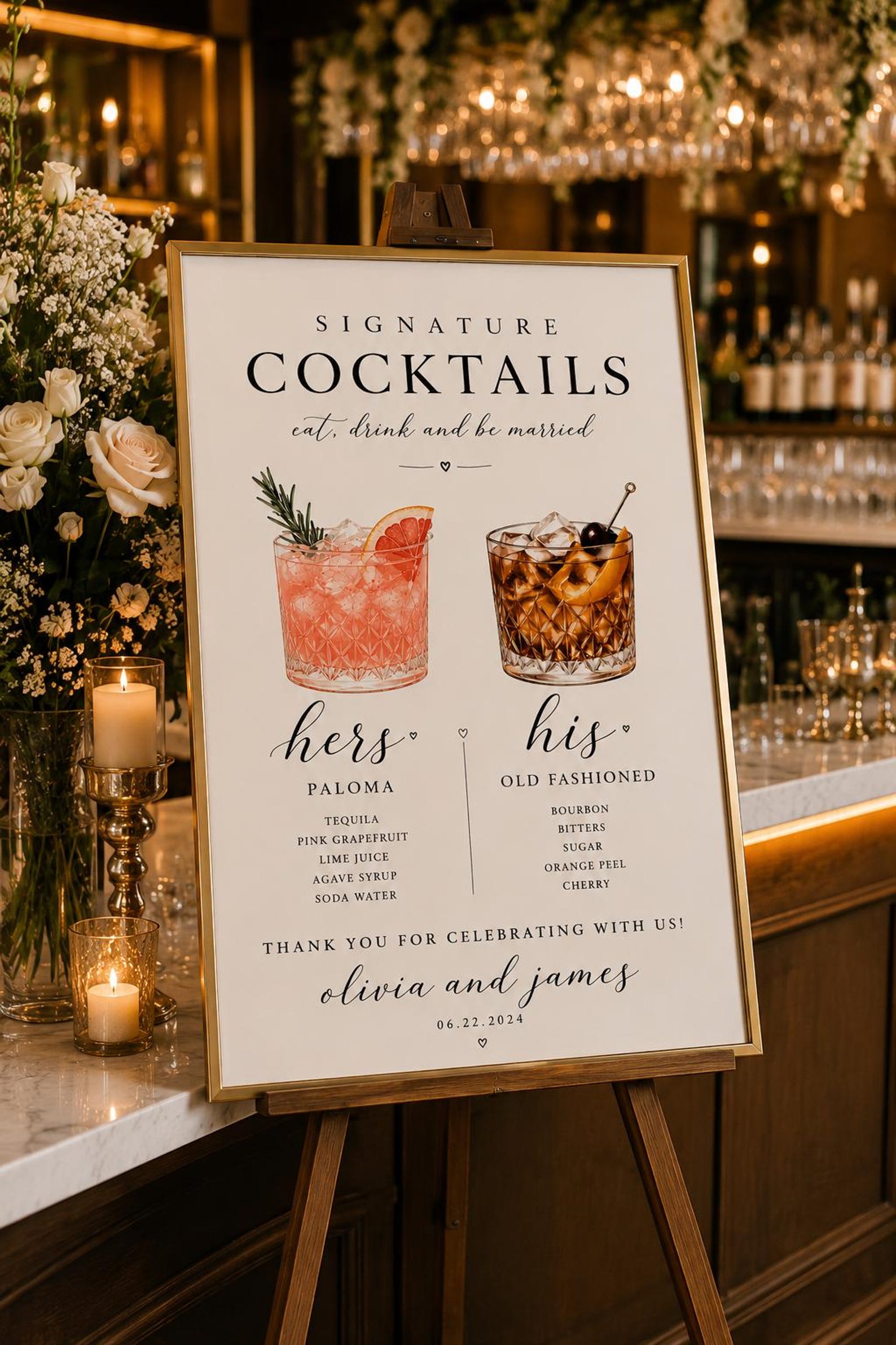 Signature Drinks Wedding Sign, Editable Cocktail Menu, His and Hers ...
