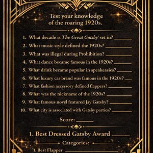 Great Gatsby Party Game Printable – Roaring 20s Birthday Game – Gatsby ...
