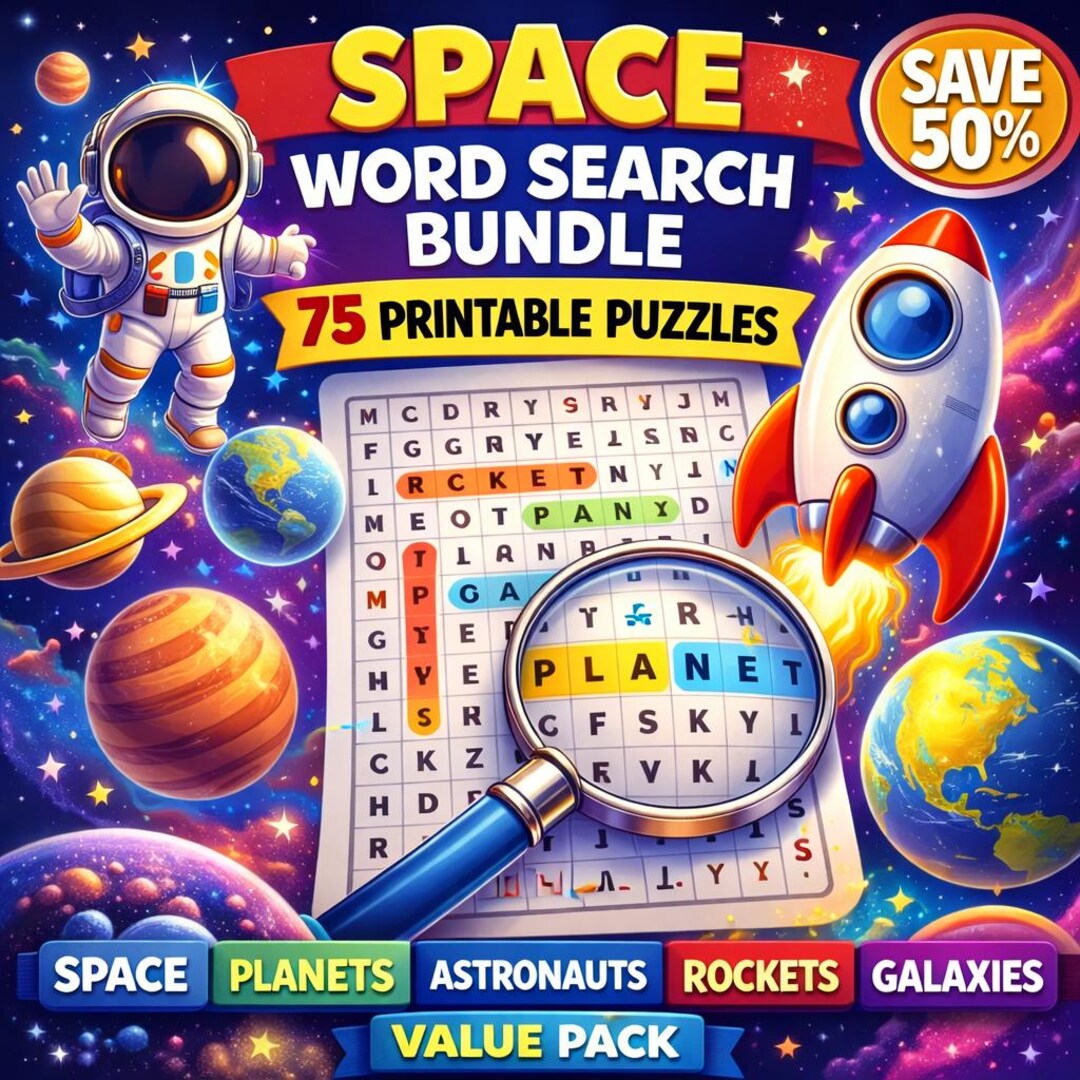 Space Word Search Bundle – 75 Printable STEM Puzzles (digital Download ...