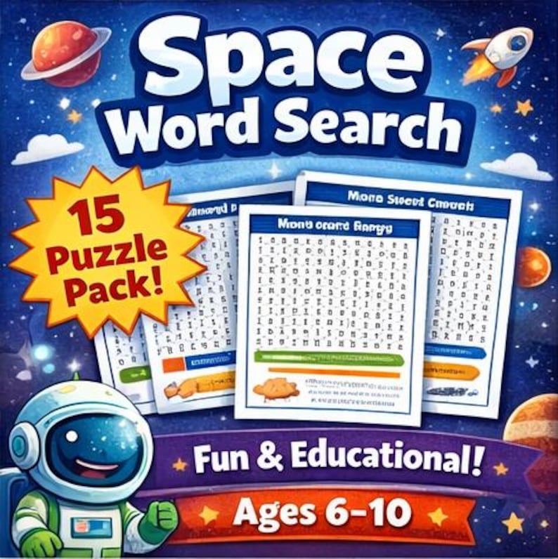 Space Word Search Printable for Kids Ages 6–10 | Solar System Puzzle ...